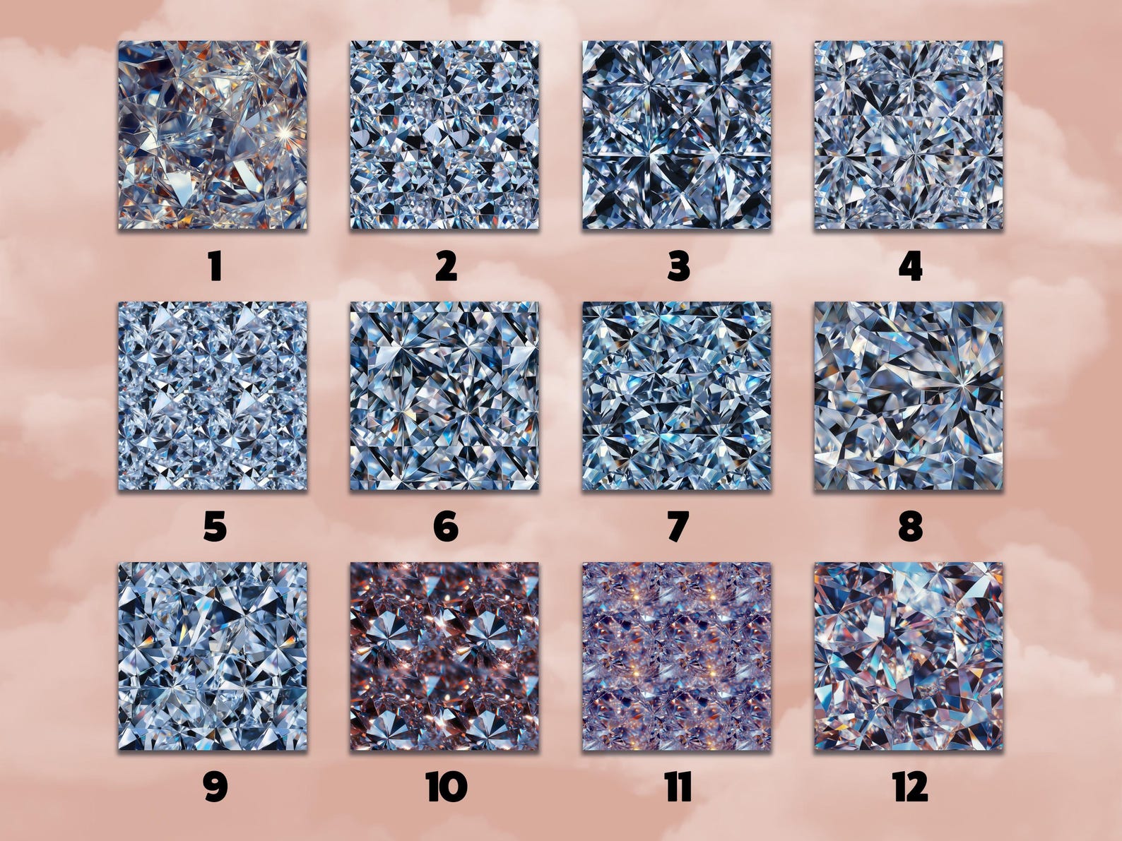 Diamond Texture Digital Paper: Glam Crystal Patterns (PNG Digital ...