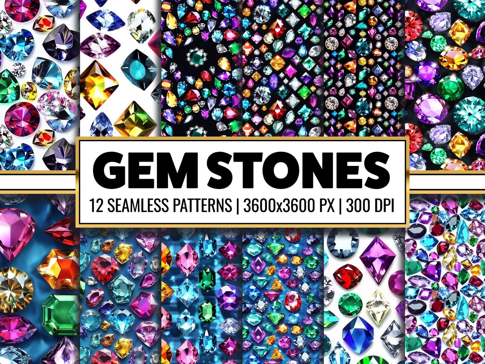 Gemstone Seamless Pattern Mystic Crystal Digital Paper Luxury Diamond ...