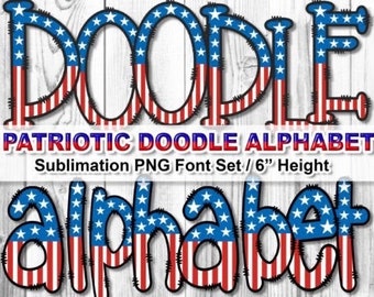 Patriotic Doodle Alphabet PNG Clipart: 4th of July Font - Etsy