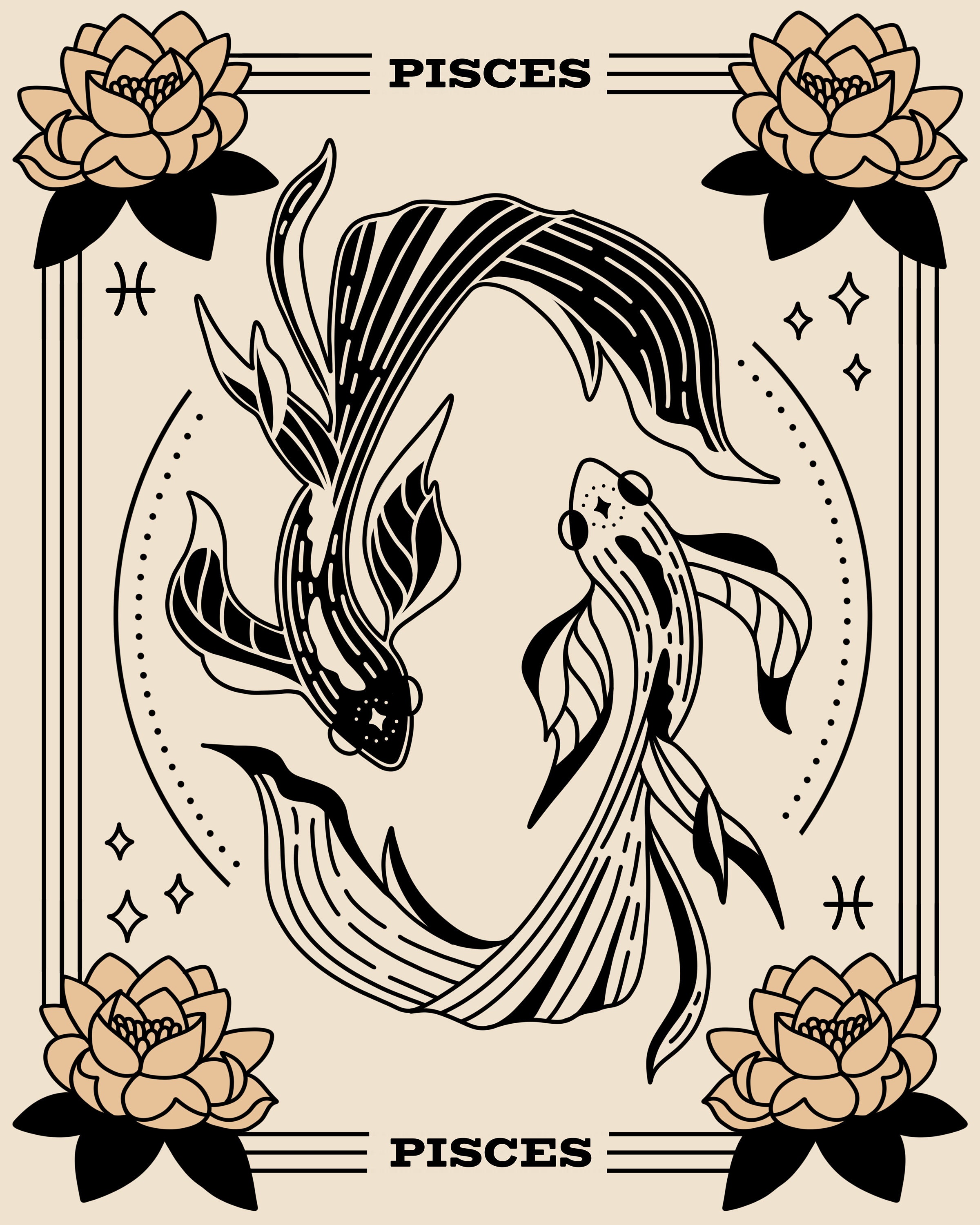 Pisces Art Print, Zodiac Star Sign Wall Art, Witchy Wall Decor, Tarot ...