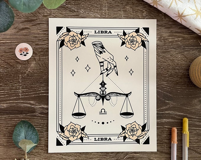 Libra Art Print, Zodiac Star Sign Wall Art, Witchy Wall Decor, Tarot ...