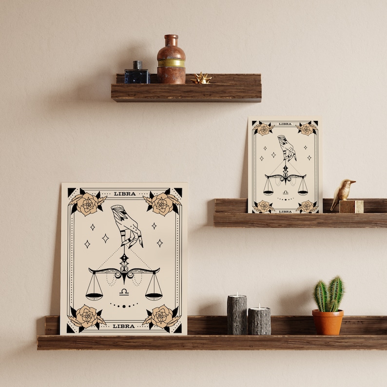 Libra Art Print, Zodiac Star Sign Wall Art, Witchy Wall Decor, Tarot ...