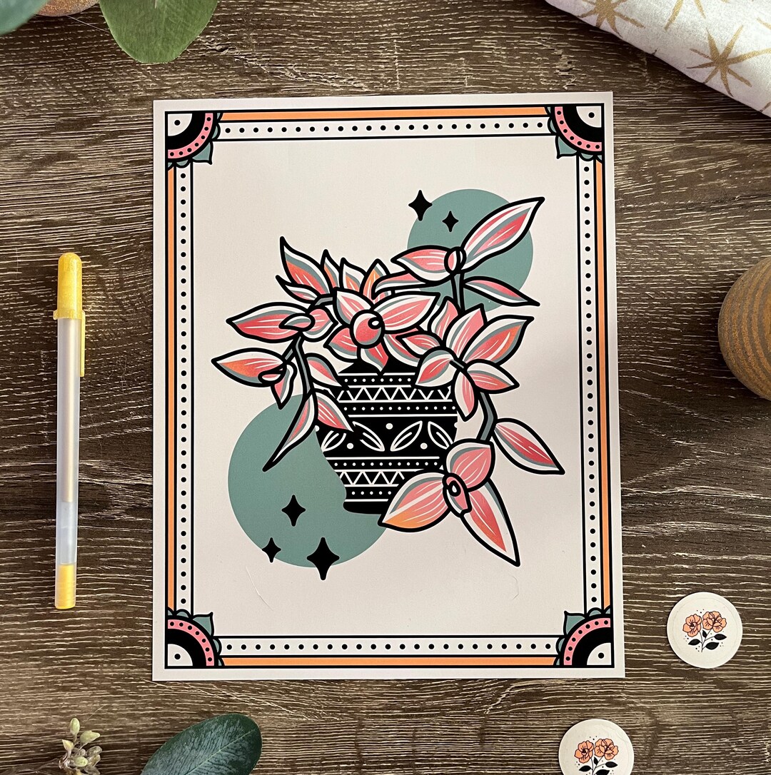 Tradescantia Art Print | Nanouk Pink Plant Art Print | Green Thumb Home ...