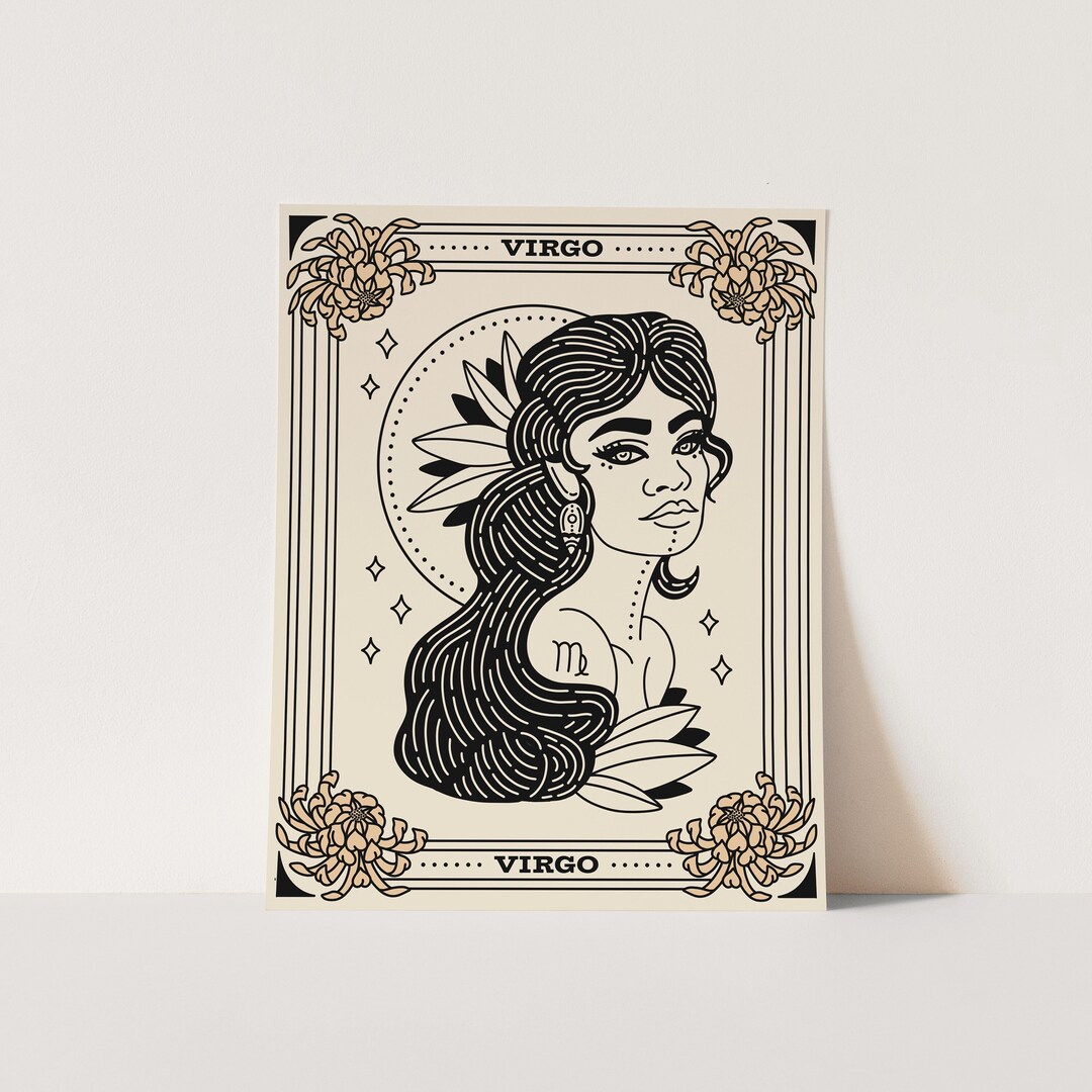 Virgo Art Print, Zodiac Star Sign Wall Art, Witchy Wall Decor, Tarot ...