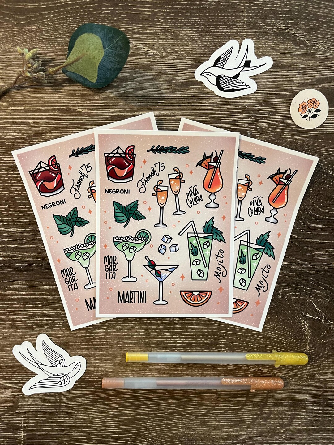 Classic Cocktails Sticker Sheet | Traditional Tattoo Sticker | Retro ...