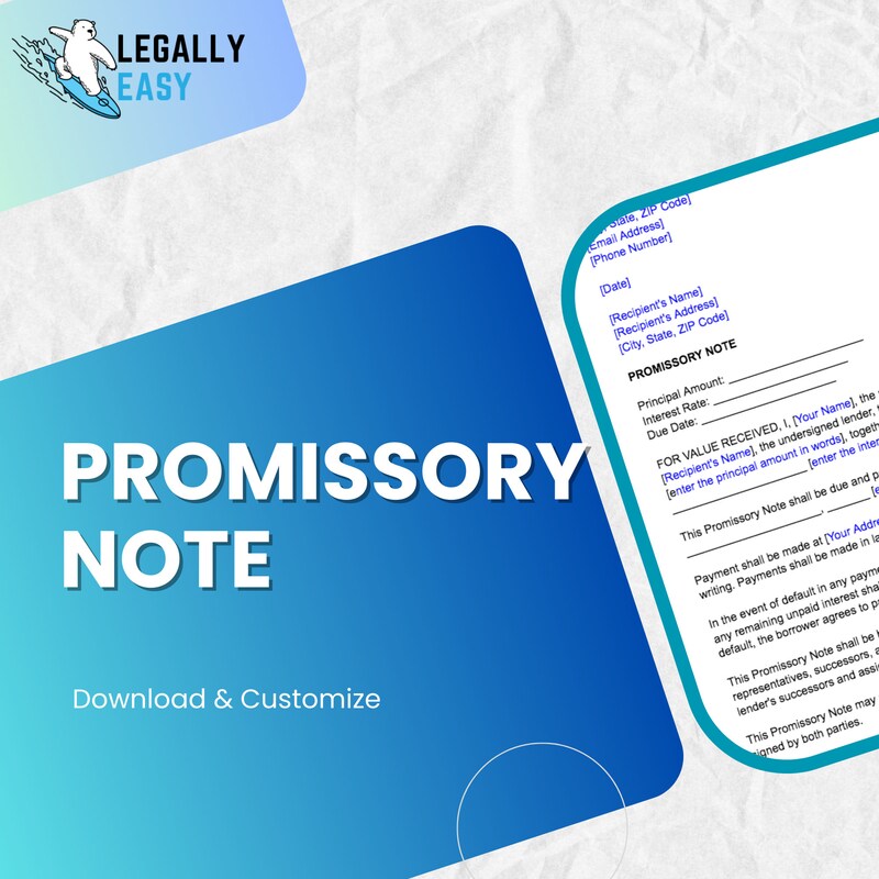 Promissory Note Template - Etsy