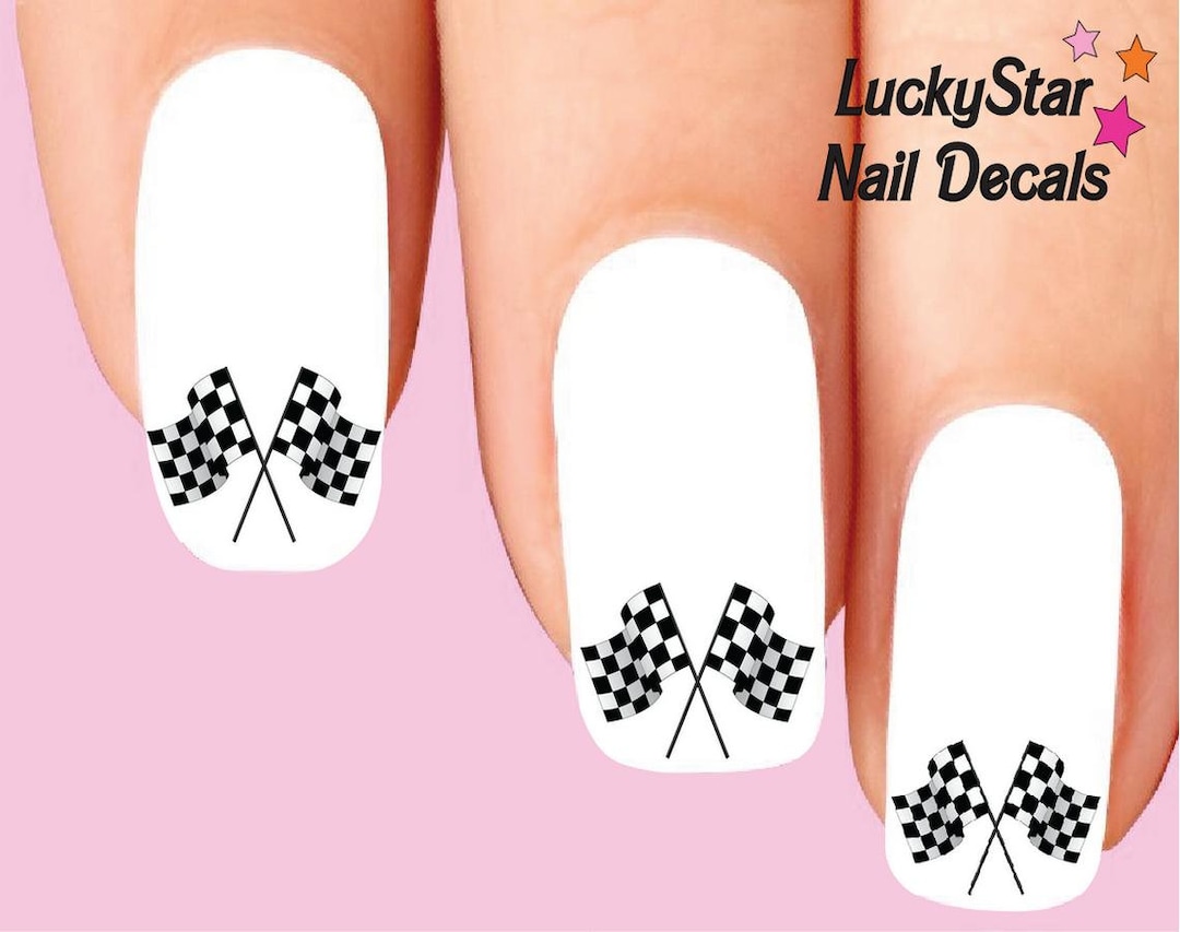 Nail Decals Nail Tattoos Set of 20 - Checkered Racing Flags - Etsy