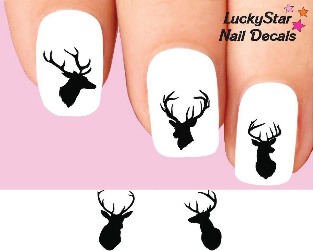 Nail Decals Nail Tattoos Set of 20 - Buck Deer With Antlers Silhouette ...