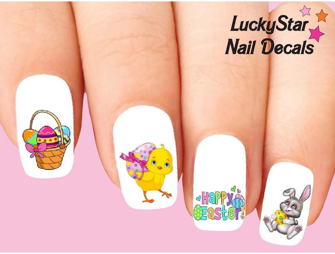 Nail Decals Nail Tattoos Set of 20 - Happy Easter Basket Egg Chick ...