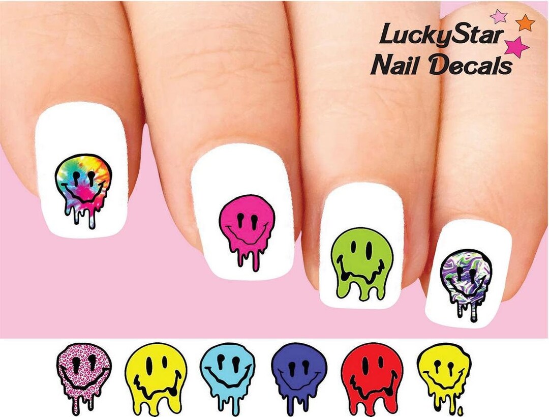 Nail Decals Nail Tattoos Set of 20 - Smiley Face Dripping Melting ...