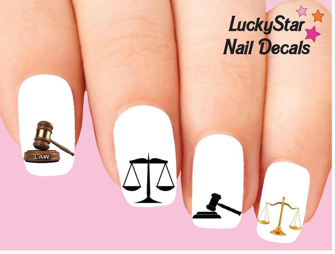 Nail Decals Nail Tattoos Set of 20 - Law Lawyer Gavel Scale Assorted - Etsy