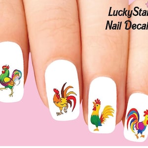 Nail Decals Nail Tattoos Set of 20 - Colorful Roosters Assorted - Etsy