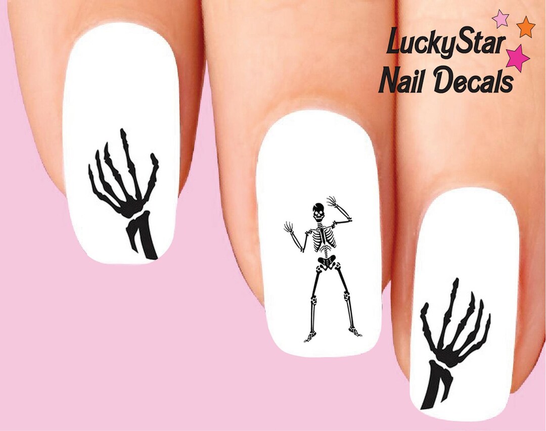 Nail Decals Nail Tattoos Set of 20 - Halloween Skeleton Hands Assorted ...