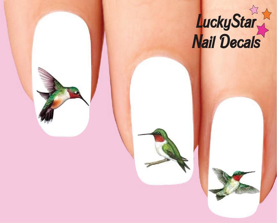 Nail Decals Nail Tattoos Set of 20 - Ruby Throated Hummingbirds ...