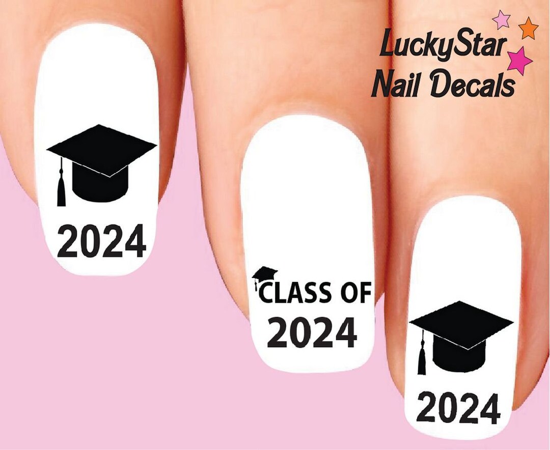 Nail Decals Nail Tattoos Set of 20 Graduation Class of 2024 Grad Cap ...