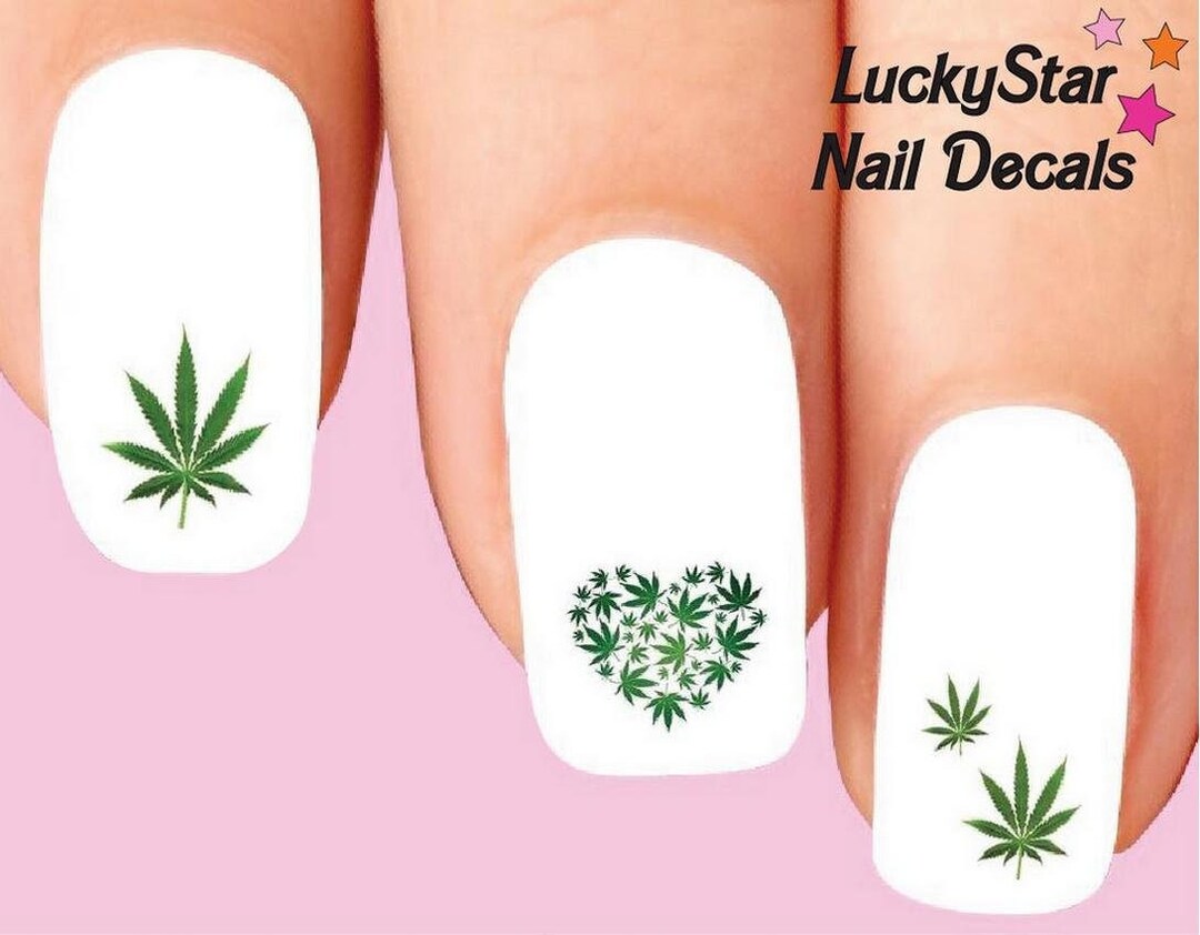Nail Decals Nail Tattoos Set of 20 - Colorful Pot Cannabis Marijuana ...
