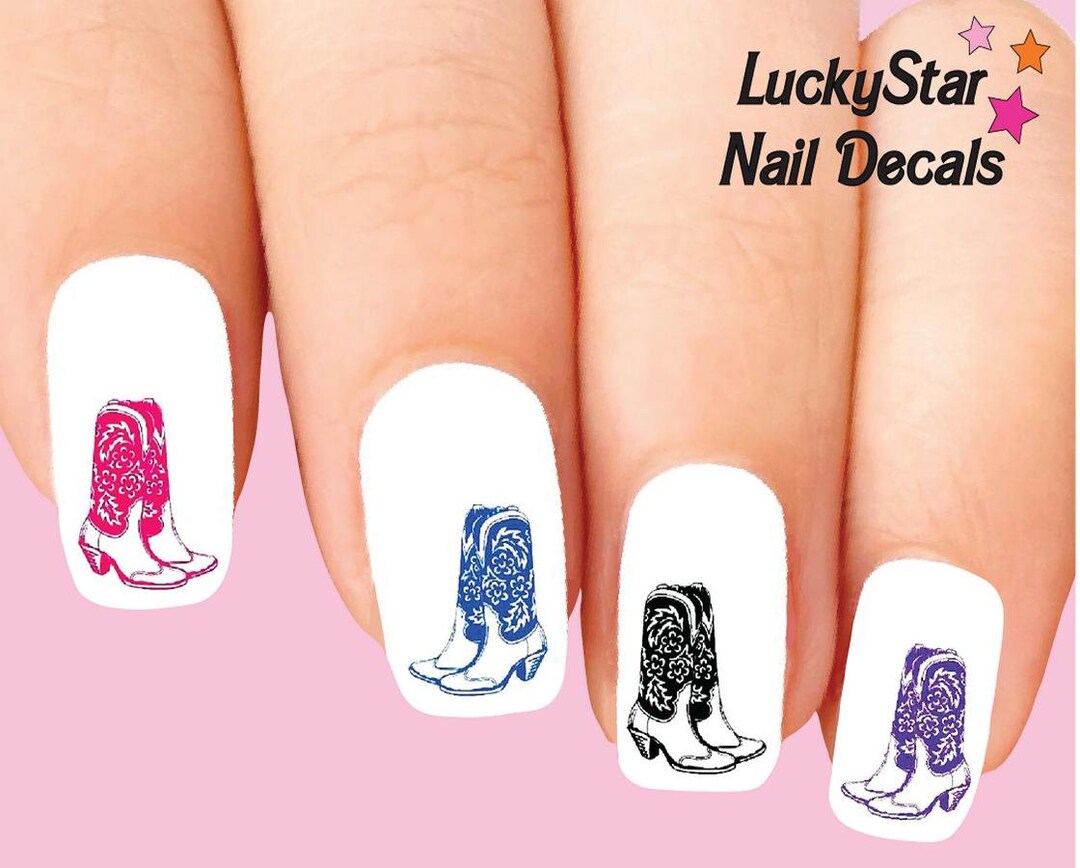Nail Decals Nail Tattoos Set of 20 - Western Cowgirl Cowboy Boots ...