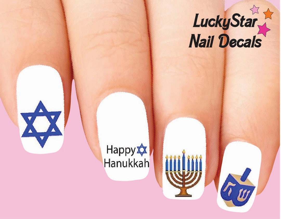 Nail Decals Nail Tattoos Set of 20 - Jewish Hanukkah Menorah Dreidel ...