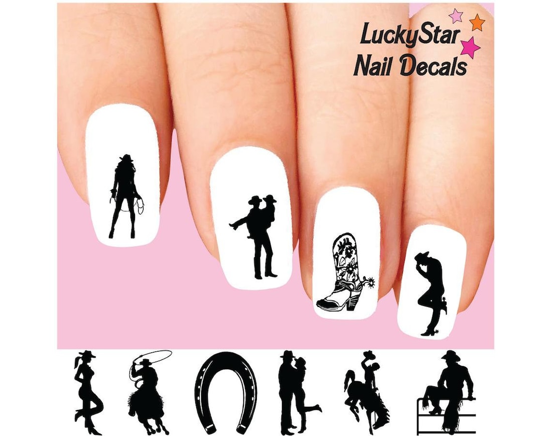 Nail Decals Nail Tattoos Set of 20 - Western Horse Cowgirl Cowboy ...