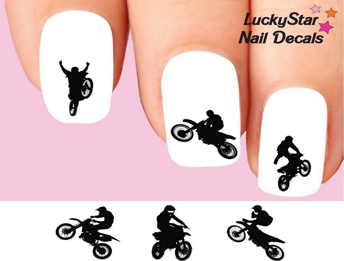 Nail Decals Nail Tattoos Set of 20 - Motocross Dirt Bike Silhouette ...