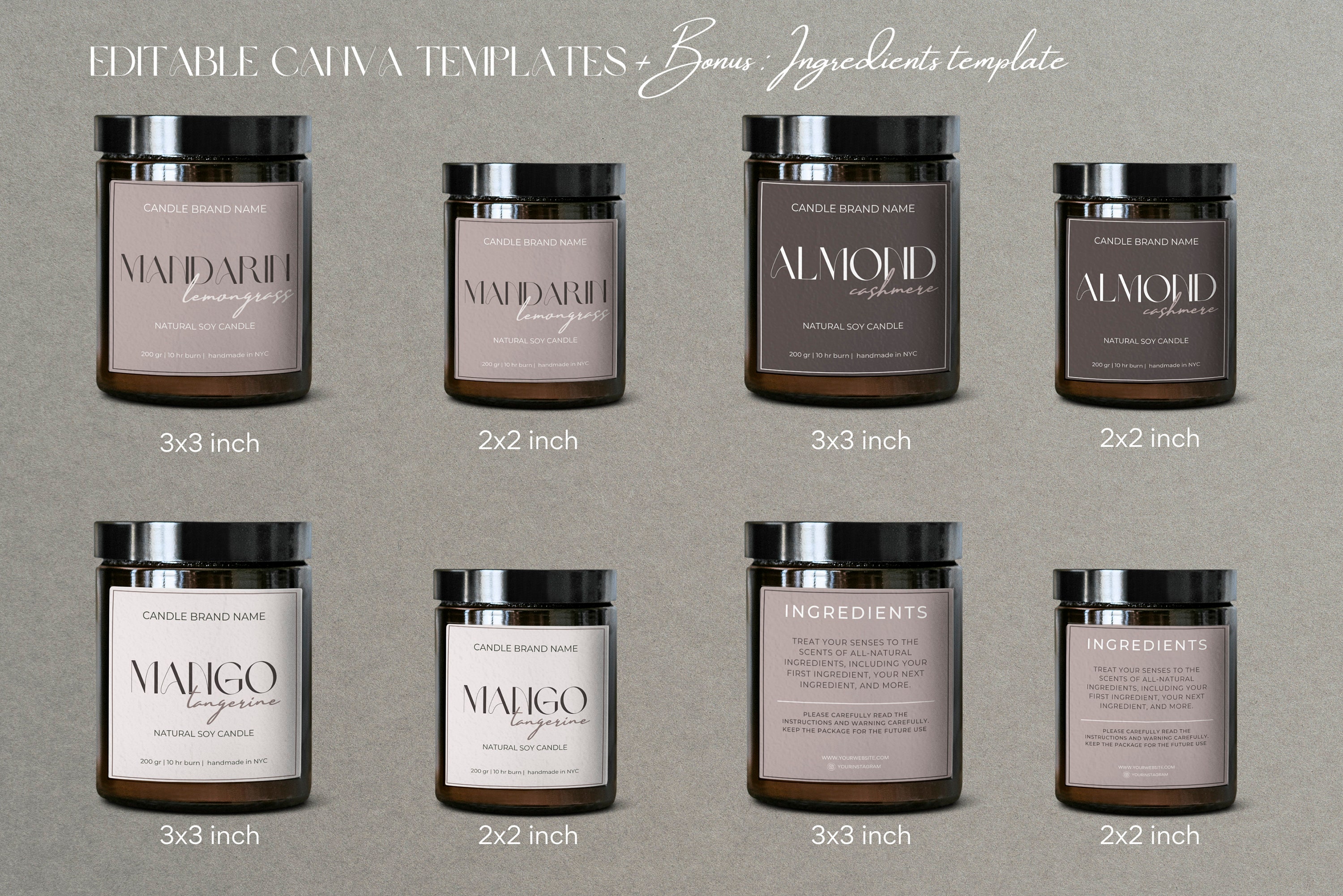 Printable Candle Labels Template, Editable in Canva, Modern Candle ...