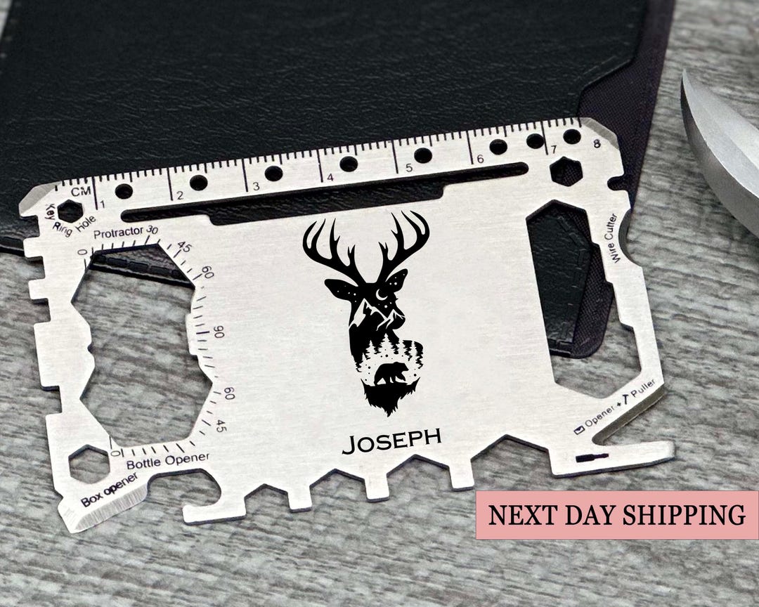 Personalized Deer Multi-tool Card: Engraved Survival Tool for Hunters ...