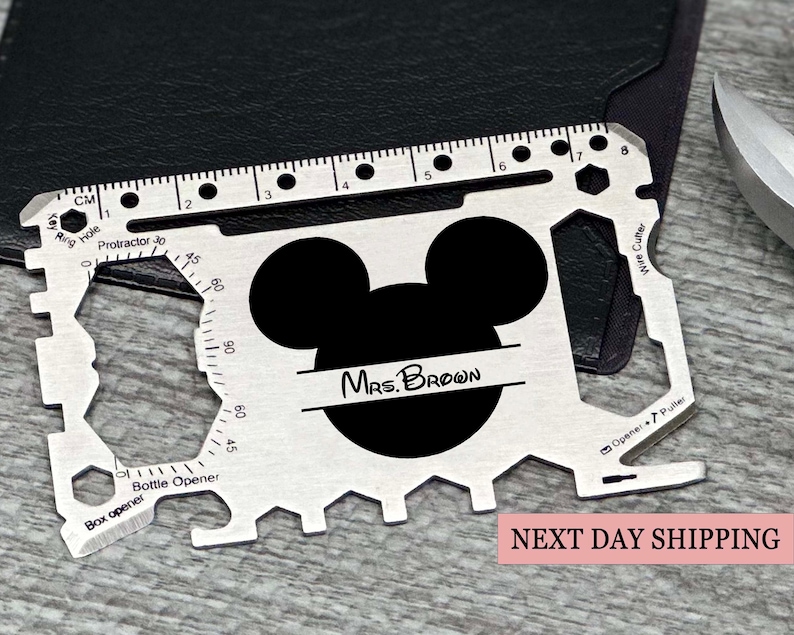 Custom Mickey Mouse Mini Multi-tool Card, Custom Engraved Wallet Tool ...