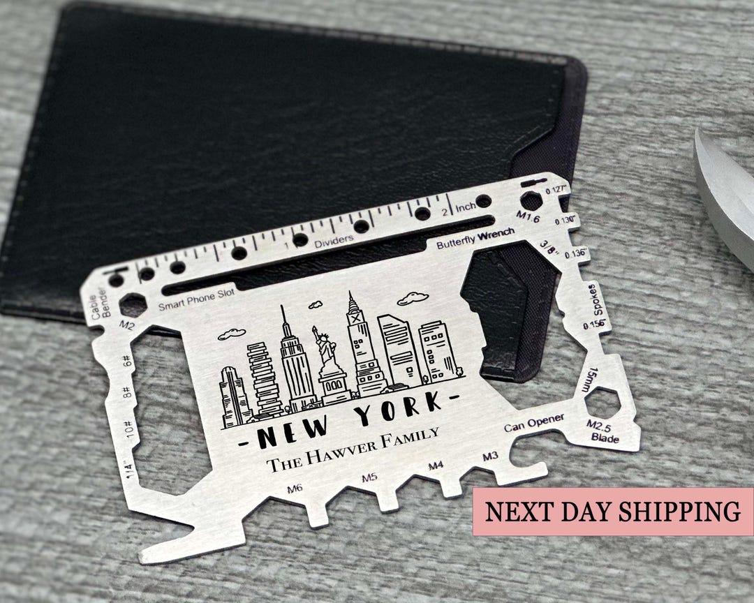 Personalized Stainless Steel Multi-tool Card With New York Skyline ...