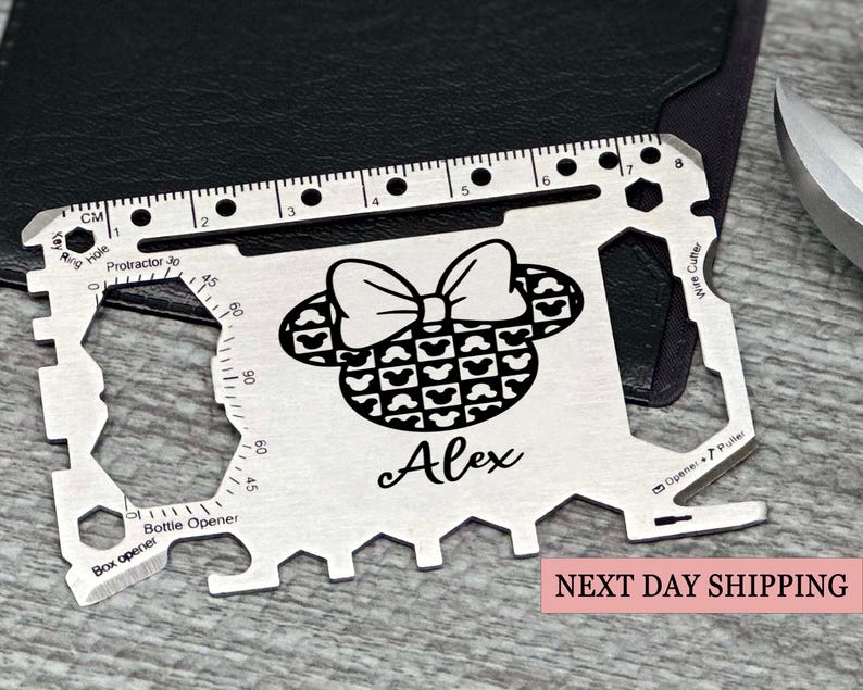 Custom Mickey Mouse Mini Bow Multi-tool Card, Custom Engraved Wallet ...