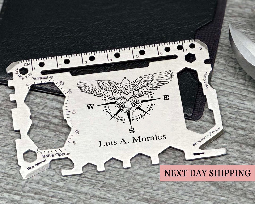 Personalized Eagle Compass Multi-tool Card: Engraved Pocket Survival ...