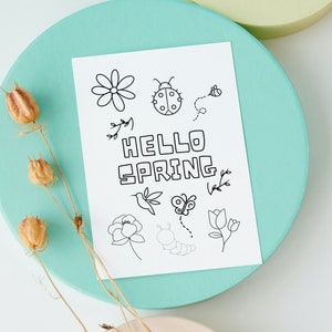 Hello Spring Coloring Page - Color and Cut - Etsy
