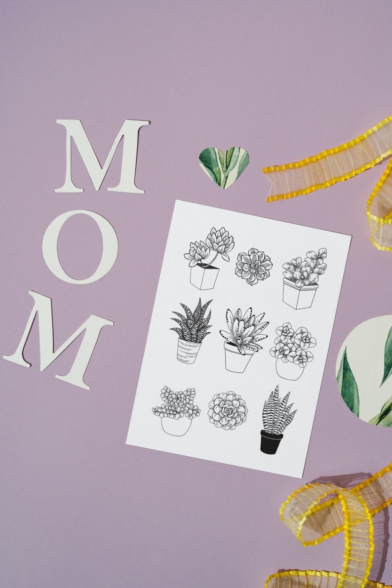 Succulent Coloring Page, Color and Cut, Plant Coloring Page, Coloring ...