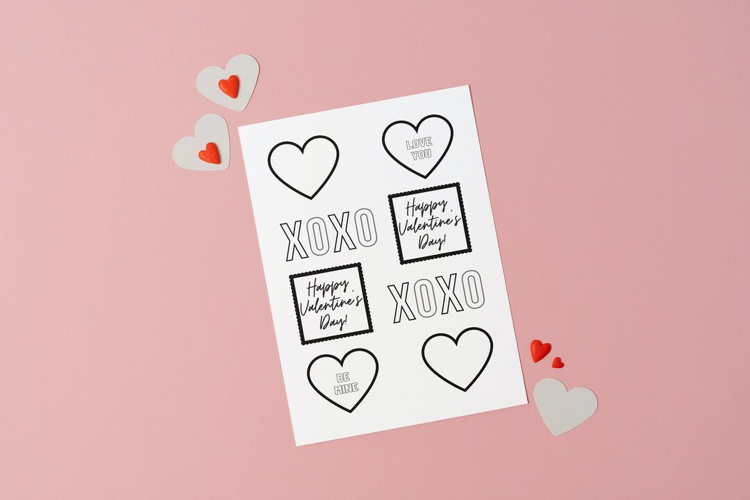 Valentine's Day Coloring Page - Color and Cut - Etsy