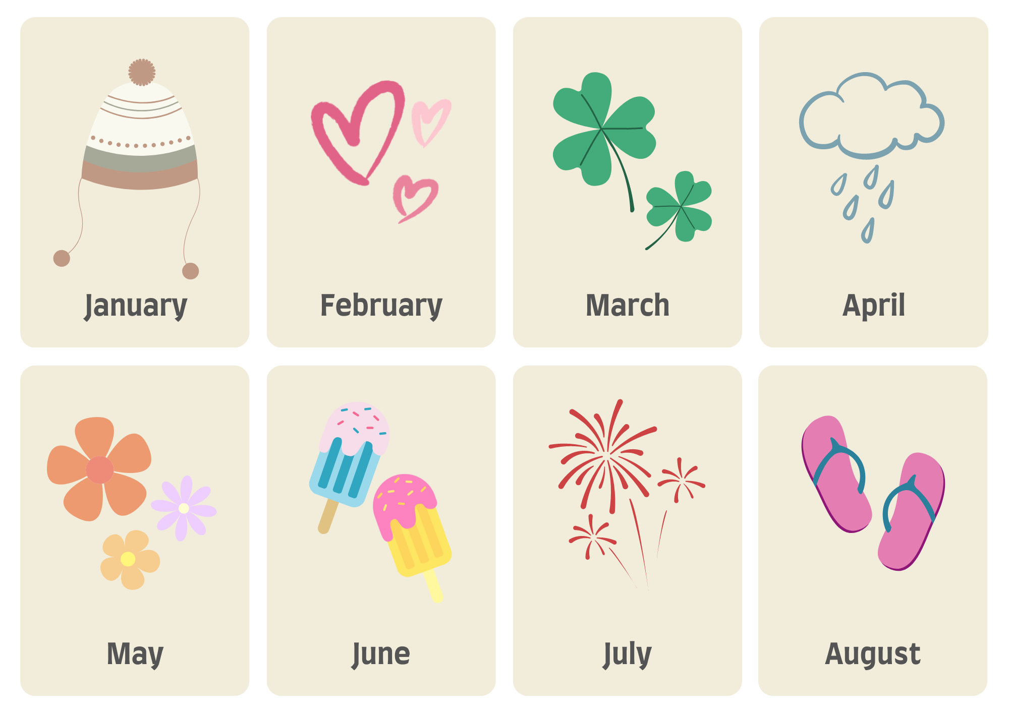 Printable Months Of The Year Flashcards