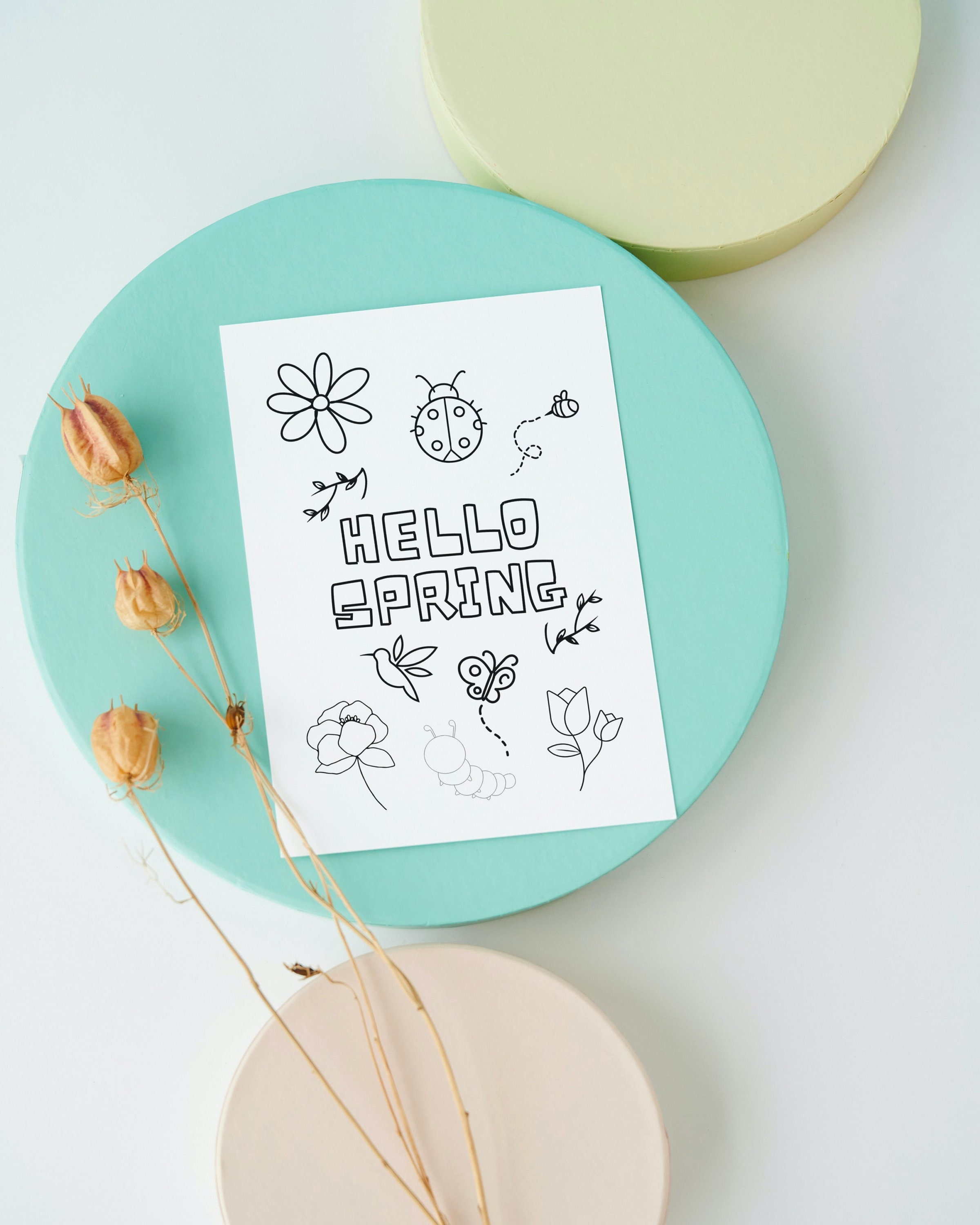 Hello Spring Coloring Page - Color and Cut - Etsy