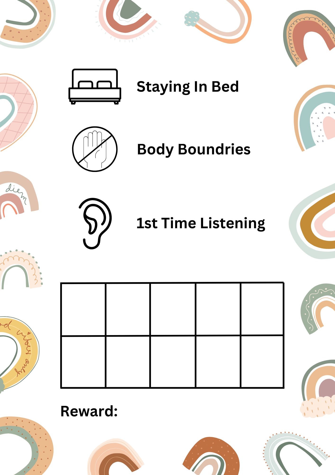 Behavioral Sticker Chart - Positive Reinforcement - Boho Rainbow - Etsy