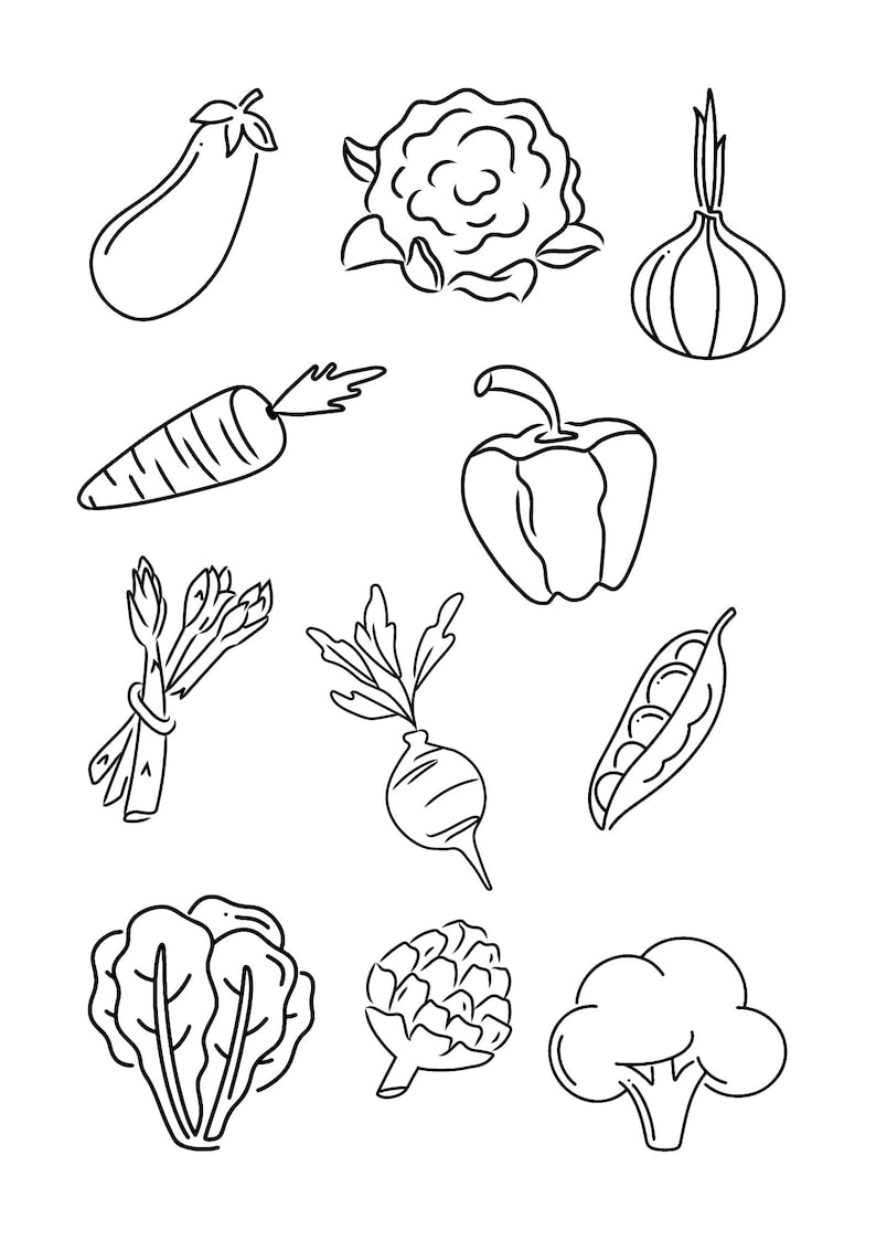 Vegetables Coloring Page - Color and Cut - Etsy