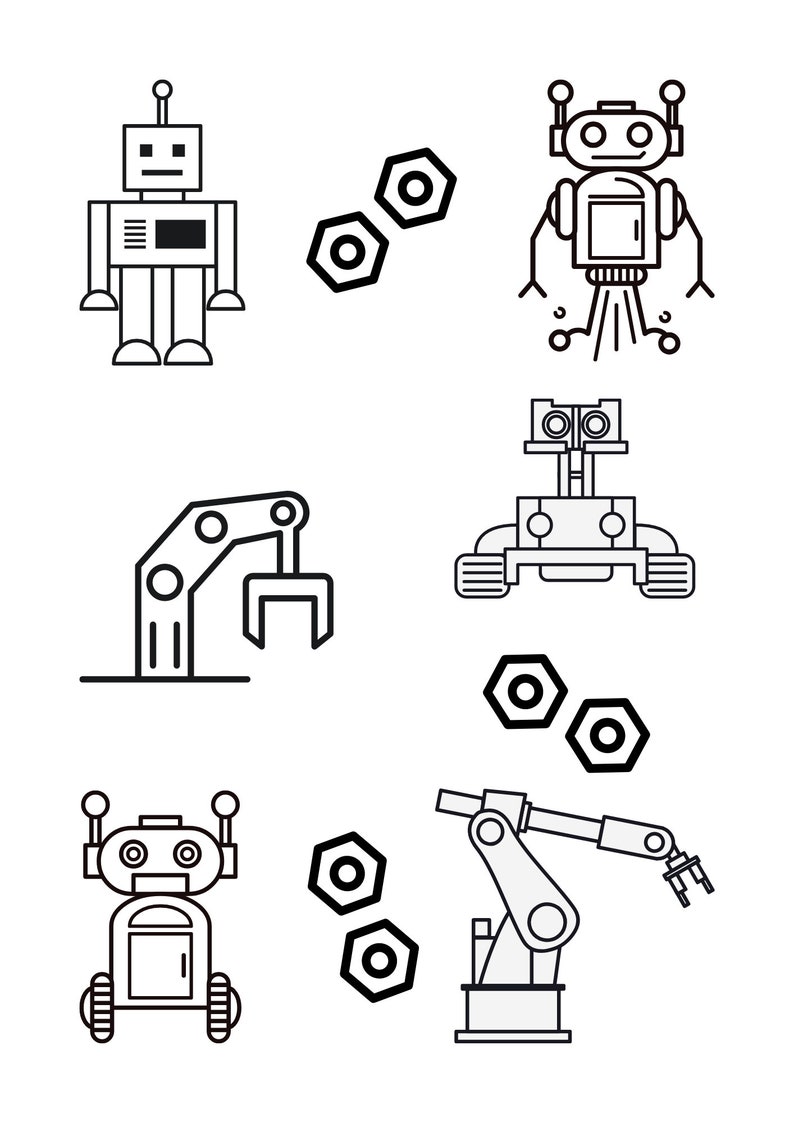 Robots Coloring Page - Color and Cut - Etsy