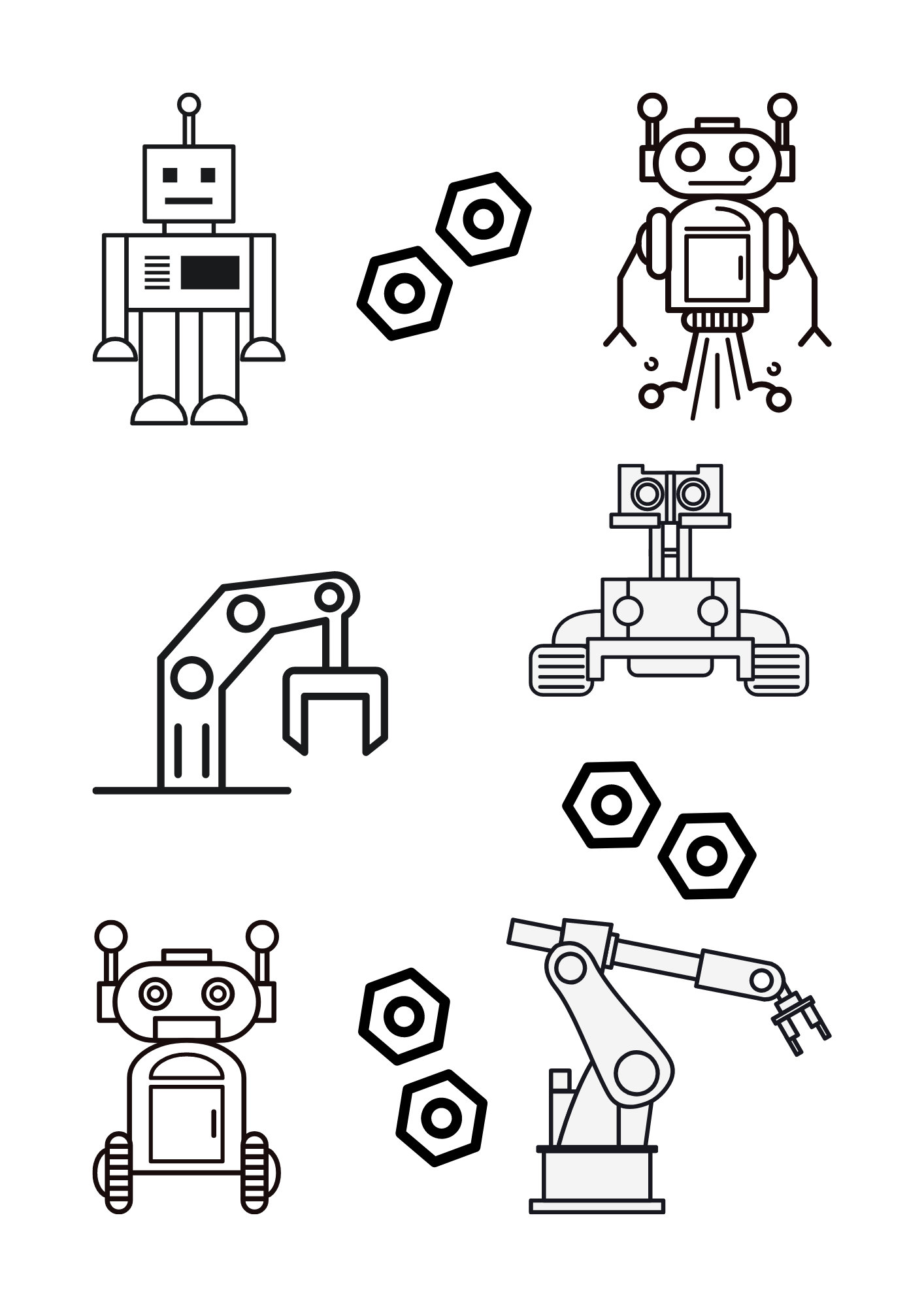 Robots Coloring Page - Color and Cut - Etsy