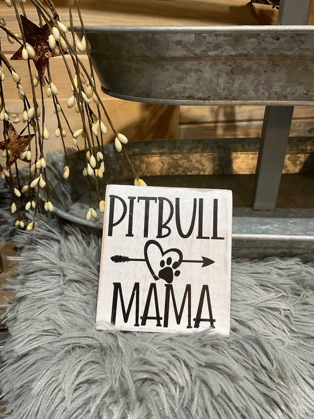 Pit Bull Mama Small Wooden Sign, Hand Painted, Great for Tiered Trays ...
