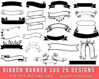 Ribbon Banner Svg Bundle, Ribbon Clipart, Ribbon Svg, Banner Outline ...