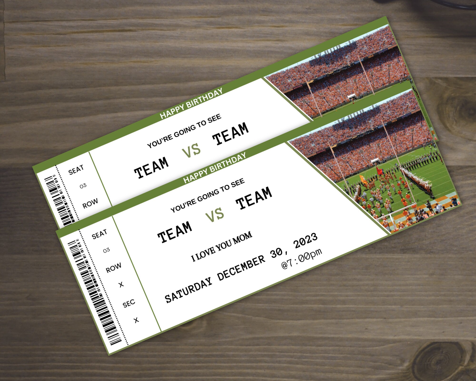 CANVA Editable Football Game Ticket, Football Birthday Ticket, Surprise ...