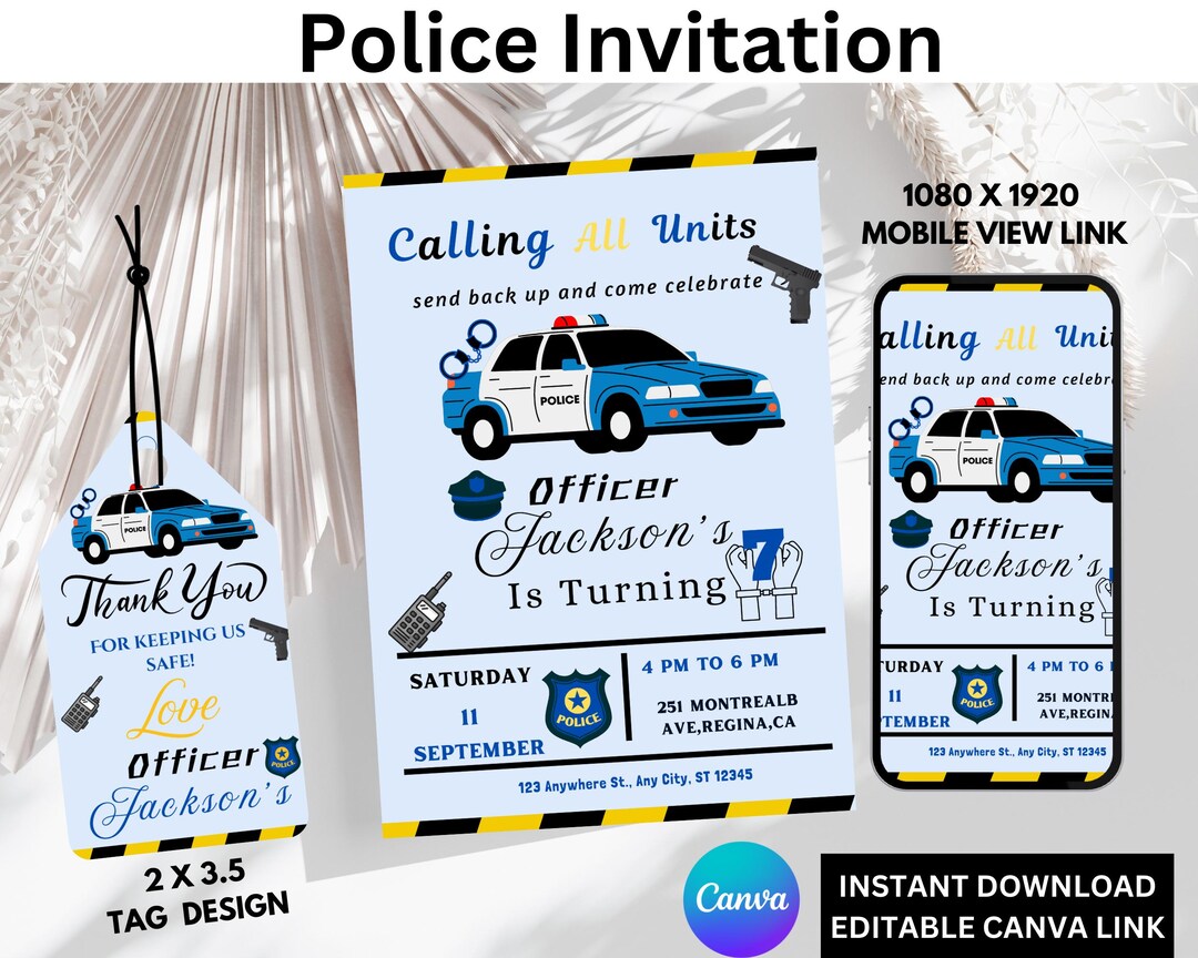 Editable Police Invitation,police Officer Invitation,police Party ...