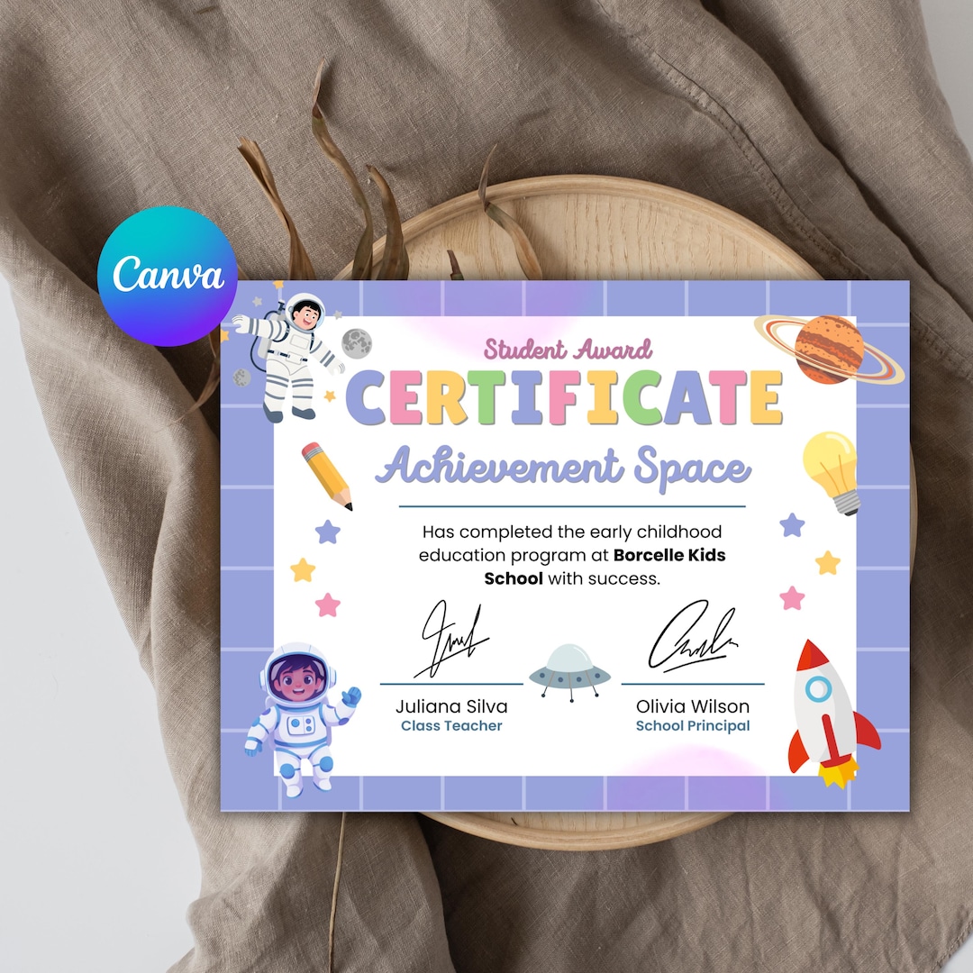 Certificate of Achievement Space Theme Student Award, Editable Student ...
