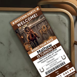 Western Rodeo Ticket Invitation, Birthday Party Cowboy or Cowgirl ...
