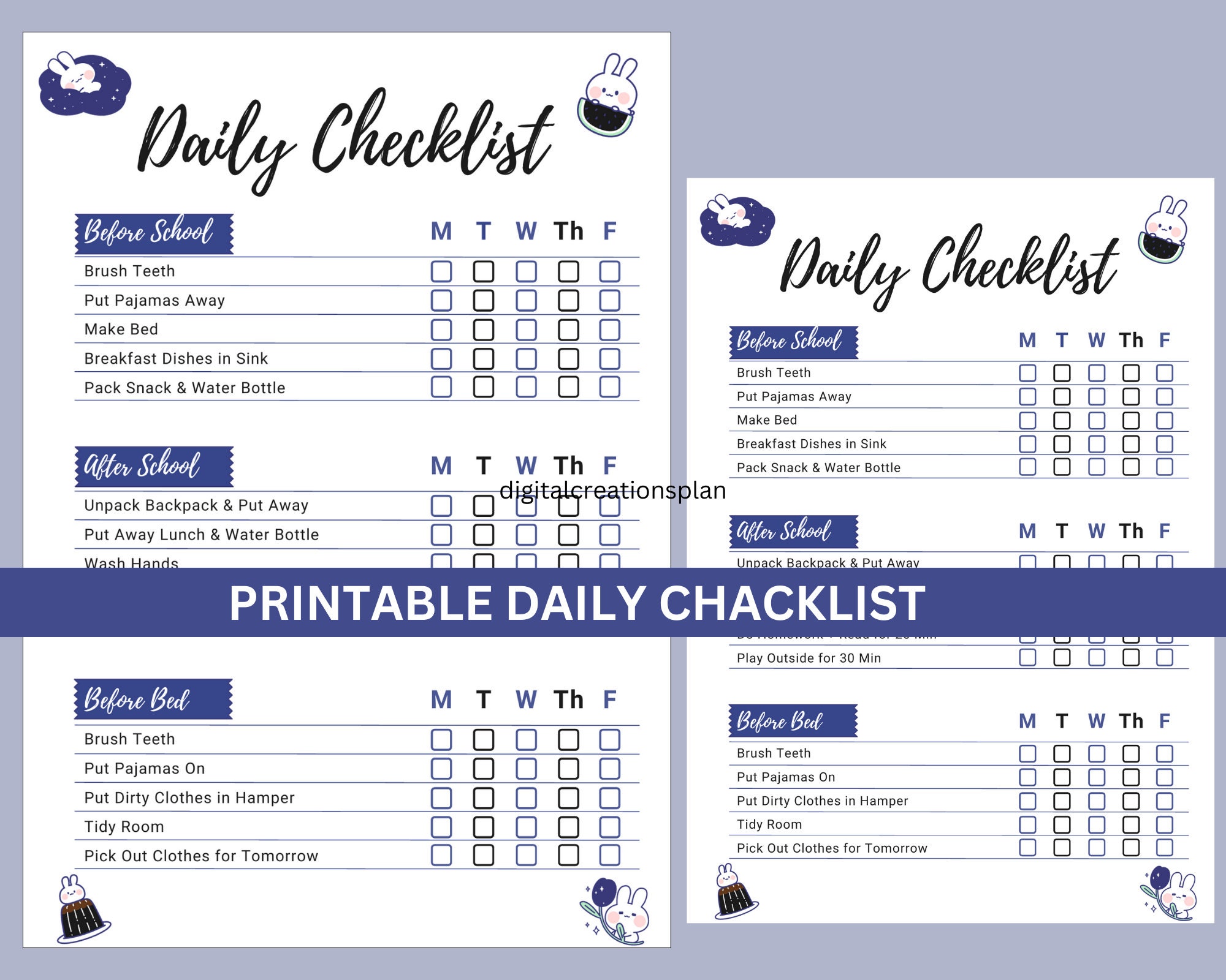 Printable Daily Checklist Daily Task Template Responsibility - Etsy