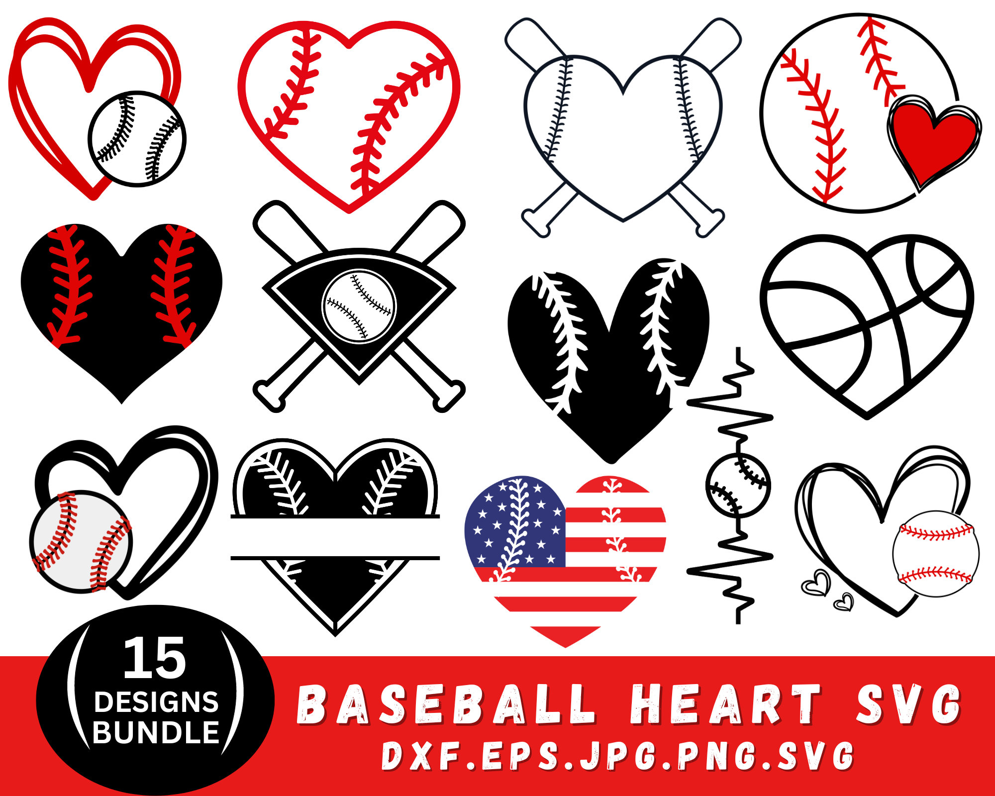 Baseball Heart Svg Bundle, Baseball Svg Png, Baseball Clipart, Baseball ...