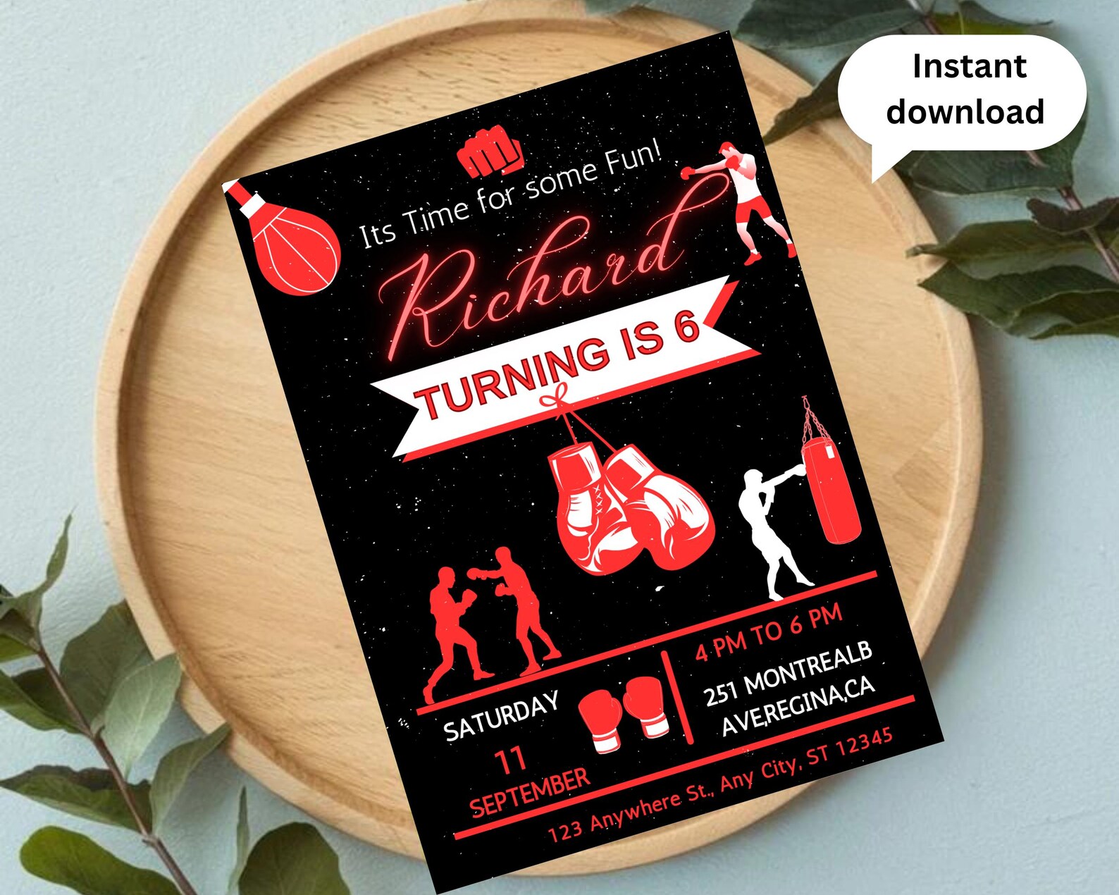 Boxing Birthday Invitation Template, Fighter Birthday Invitation ...