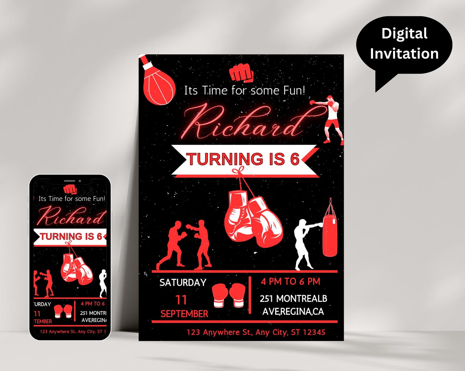 Boxing Birthday Invitation Template, Fighter Birthday Invitation ...