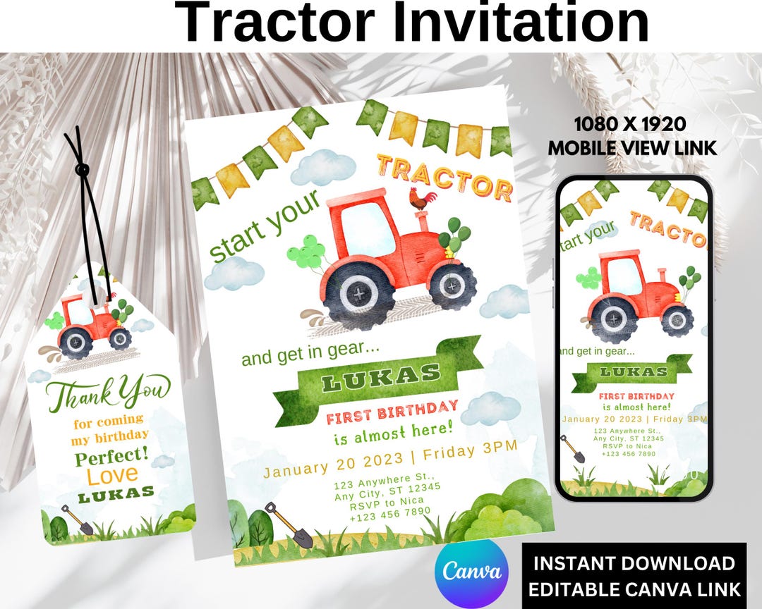 Editable Tractor Invitation,tractor Birthday Invitation,tractor ...